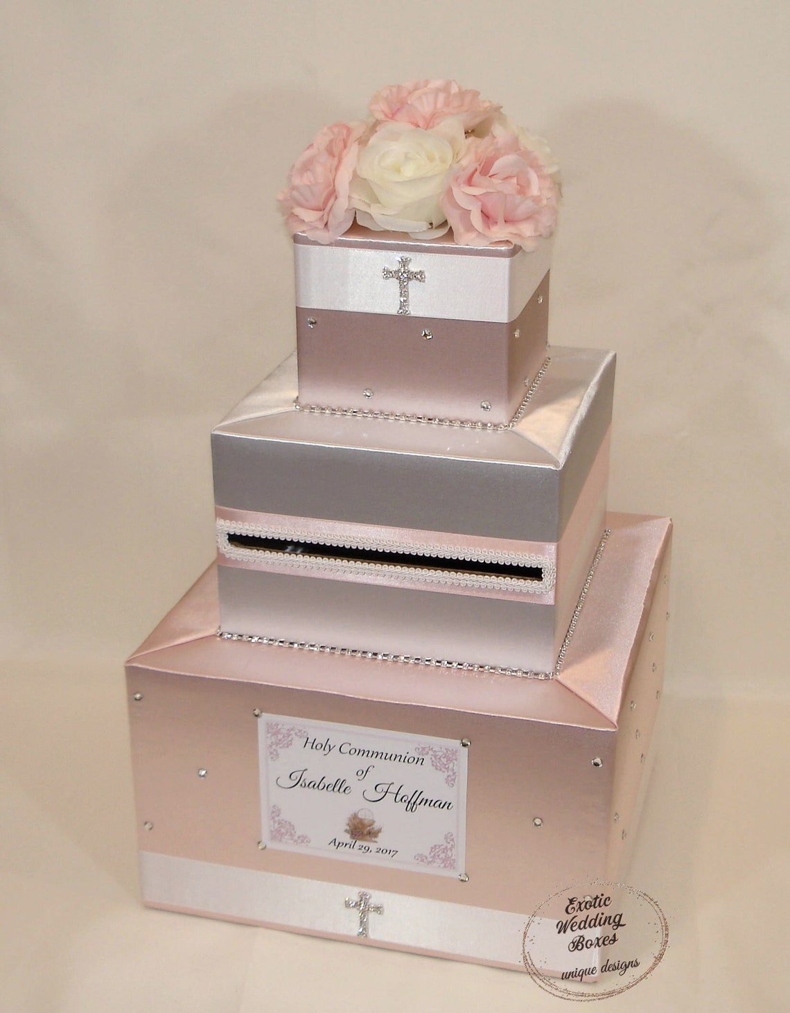 Holy Communion/ Baptism/ Christening Card Box blush Pink and | Etsy