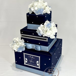 Navy Blue, Slate Blue Card Box and Guest Book, White Hydrangeas - Etsy