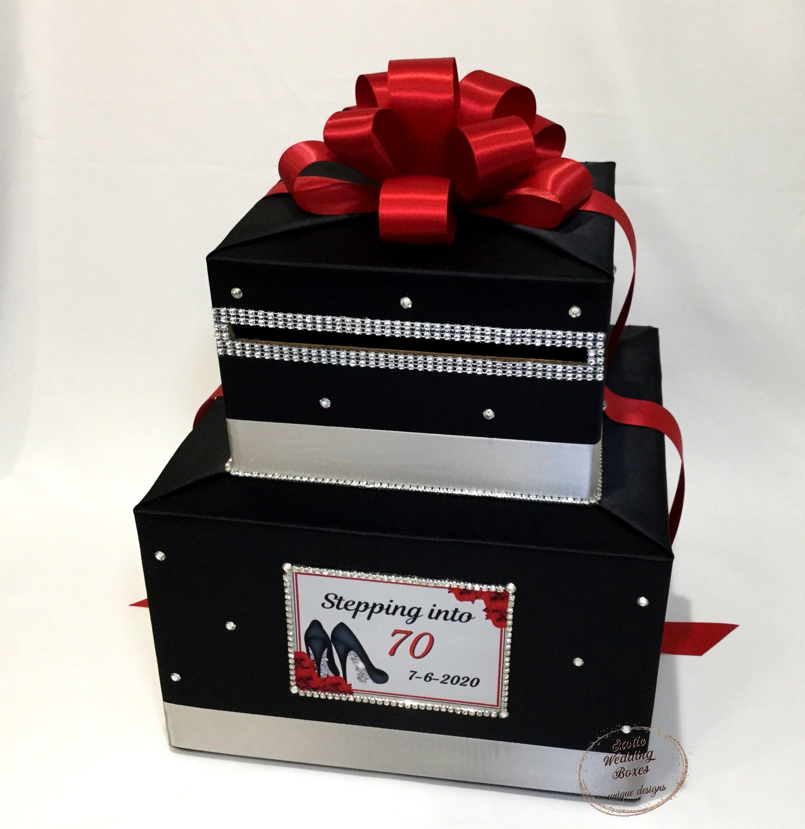 Black Silver and Red Card Box for Birthdays Quinceanares | Etsy