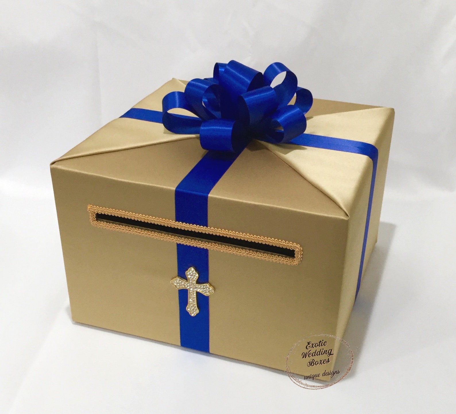 Gold and Royal Blue Card Box for Baptism Christening First | Etsy