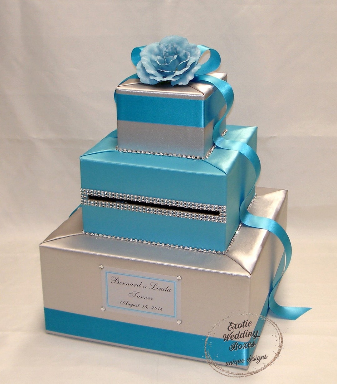 Silver and Turquoise Card Box -rhinestone Accents - Etsy