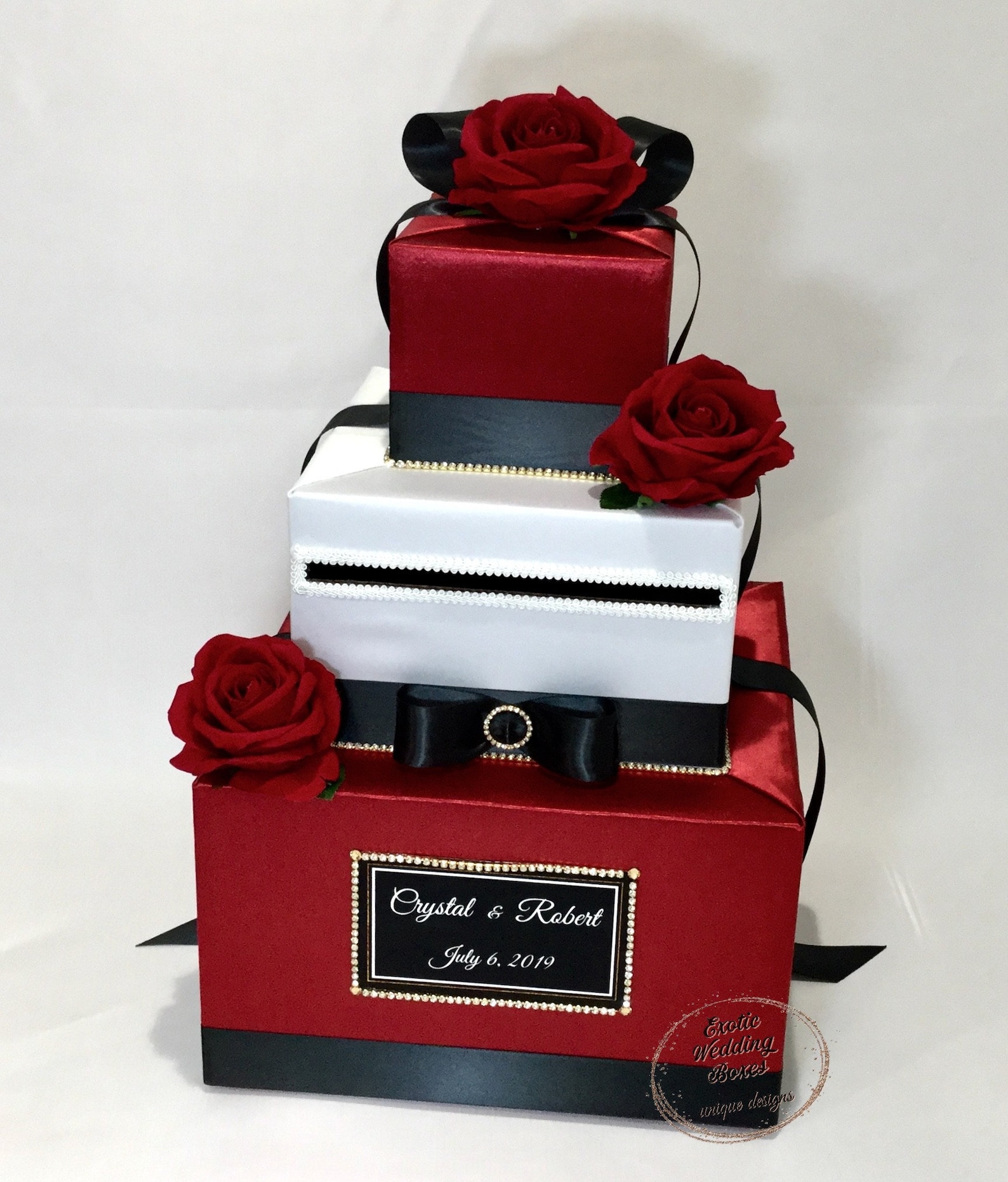 Red Black and White Wedding Card Box With Gold Rhinestones - Etsy