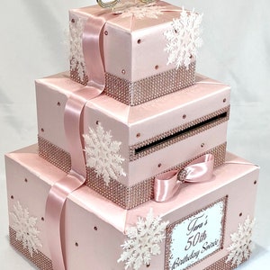 Winter/snowflake Themed Card Box, Blush Pink and Rose Gold Winter ...