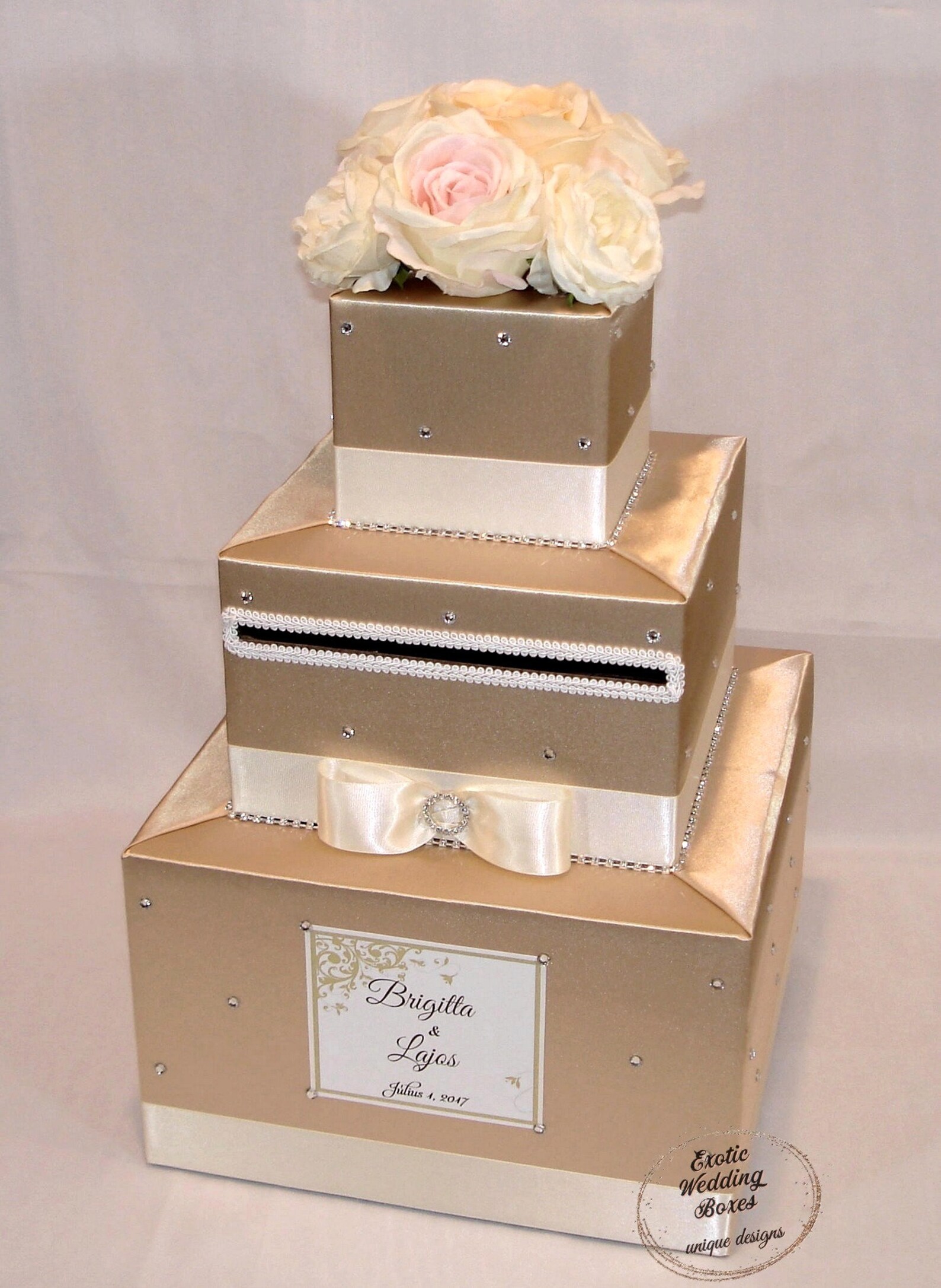 Champagne and Ivory Wedding Card Box With Pale Color Silk - Etsy