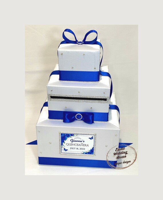 White and Royal Blue Card Box White and Royal Blue - Etsy