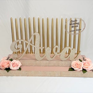 Gold and Blush Pink Candelabra for Sweet 16, Quinceanera, Bat Mitzvah ...