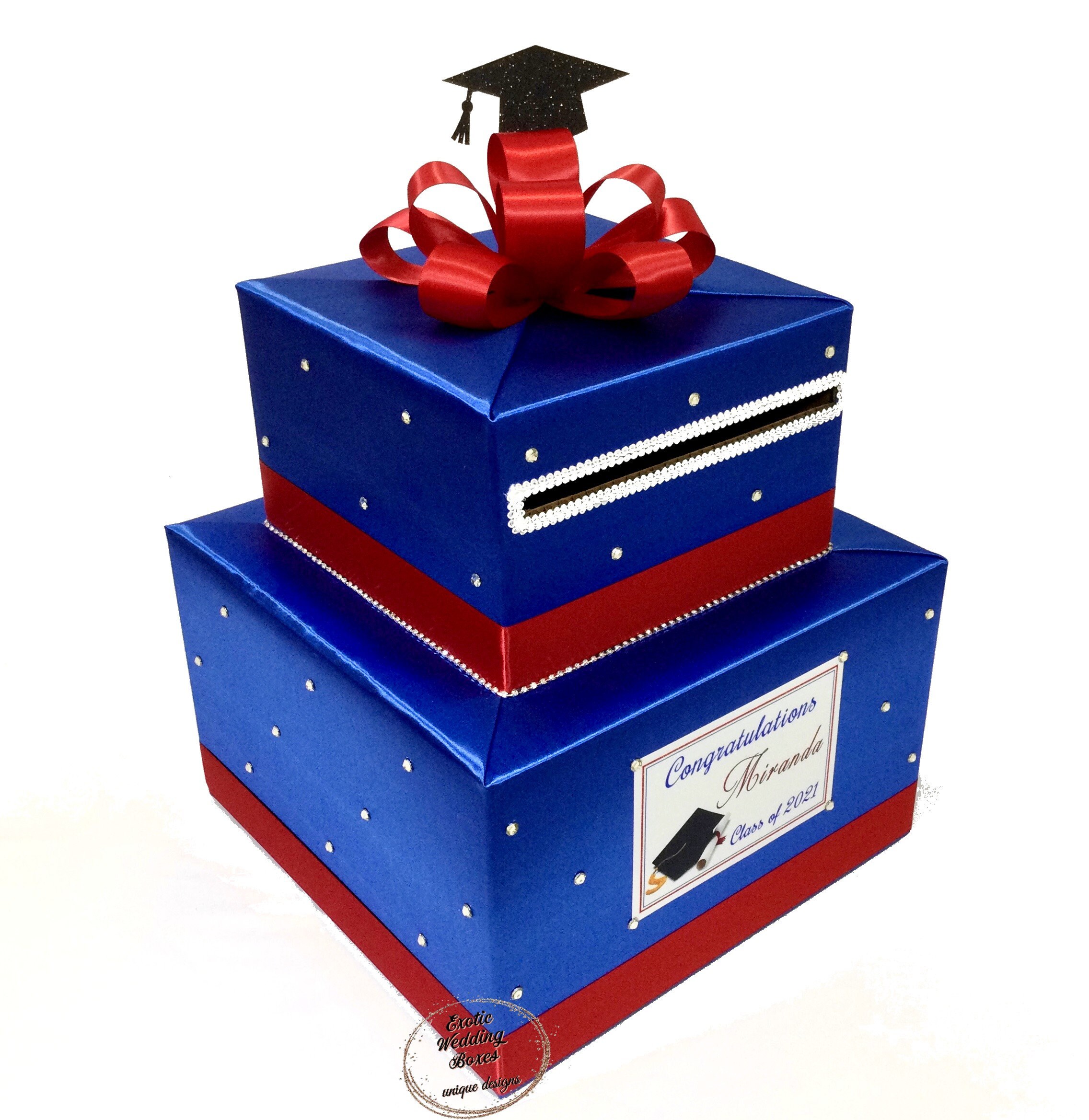 GRADUATION Card Box in Royal Blue and Red - Etsy
