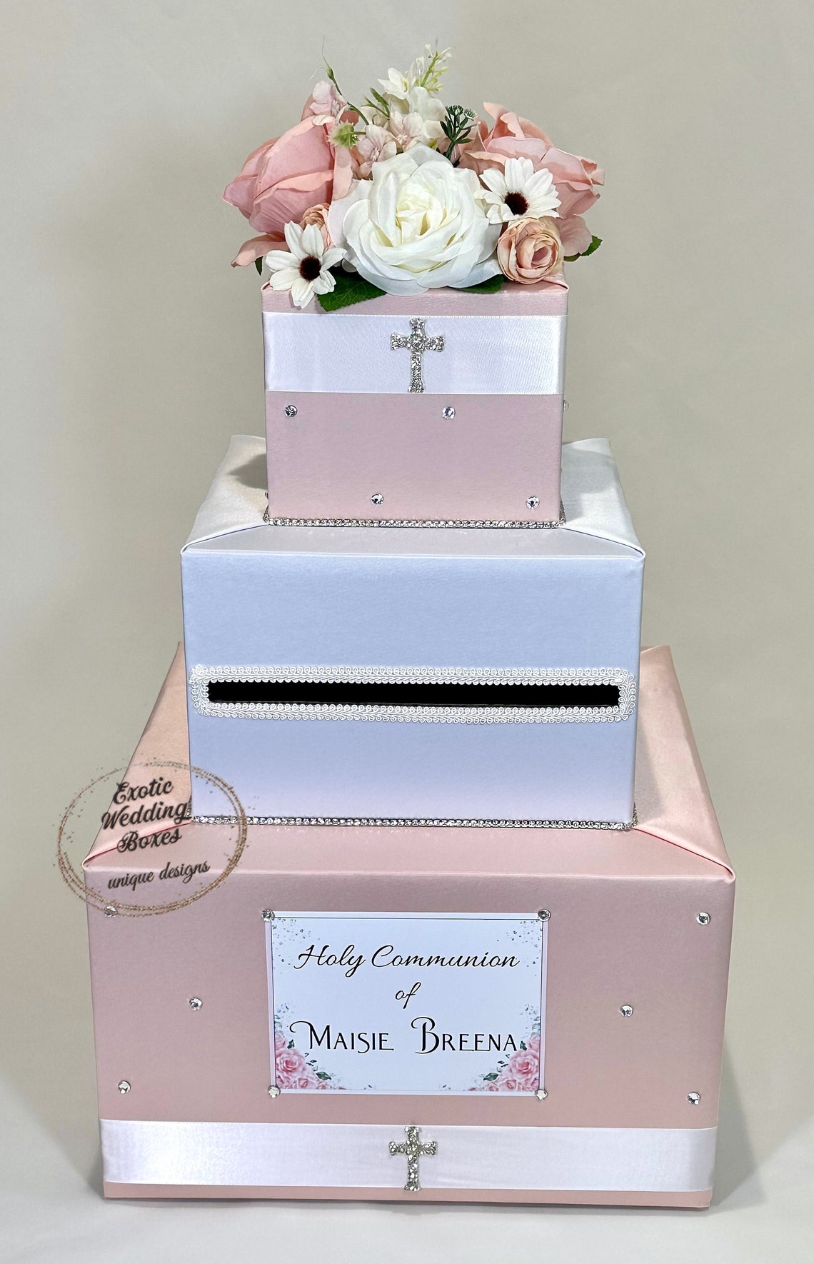 Holy Communion/ Baptism/ Christening Card Box -blush Pink and White - Etsy