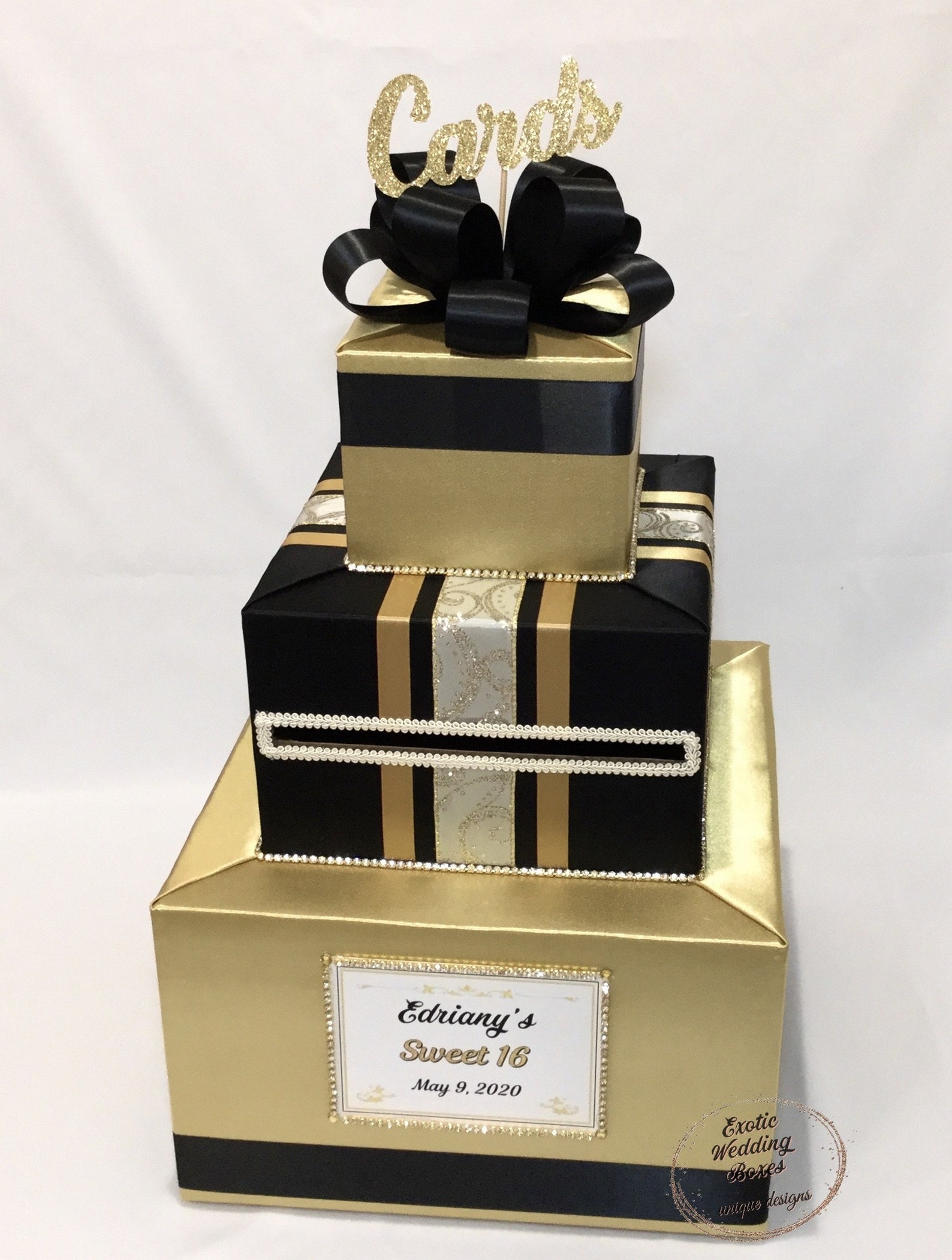Gold and Black Card Box With CARDS Topper for Sweet 16 - Etsy