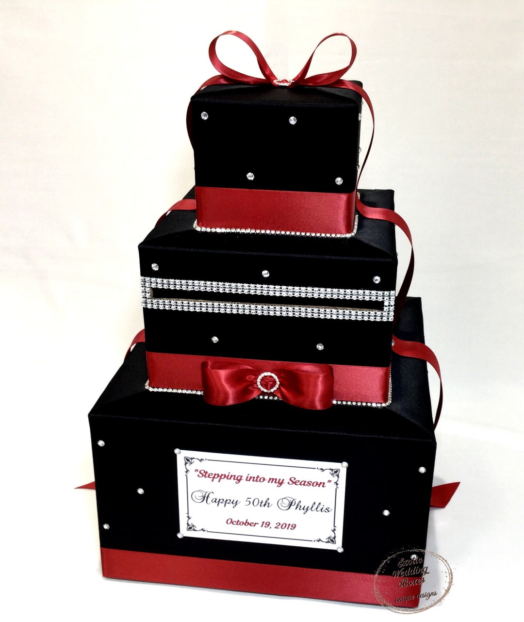 Black and a Red Card Box With Rhinestones,wedding , Sweet Sixteen ...