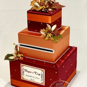 Personalized Fall Wedding Card Box | Autumn Leaves, Three Tier - Etsy