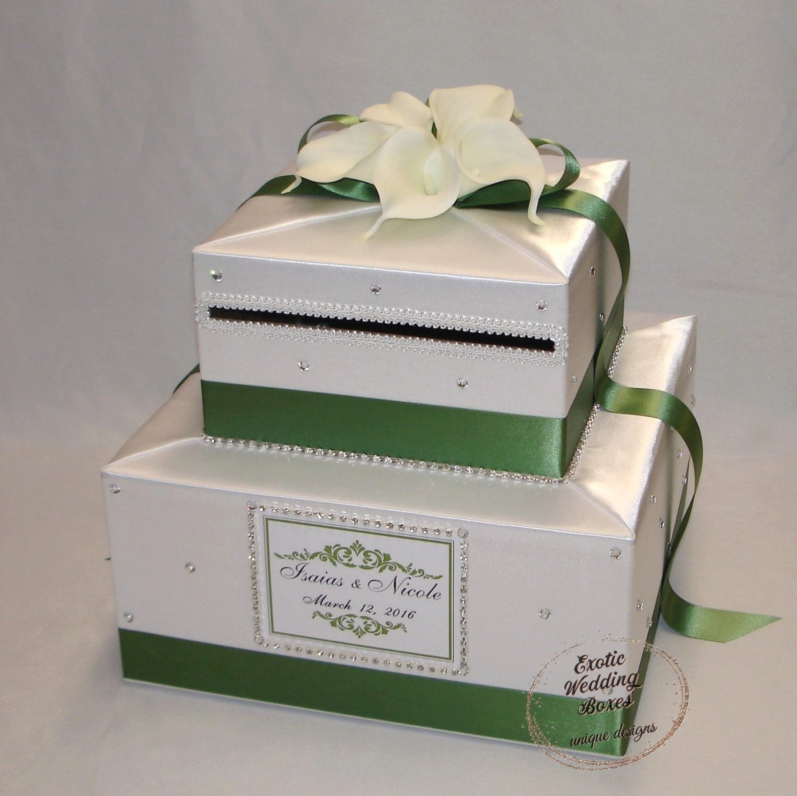 Elegant Wedding Card Box-white and Clover Green-white Calla - Etsy