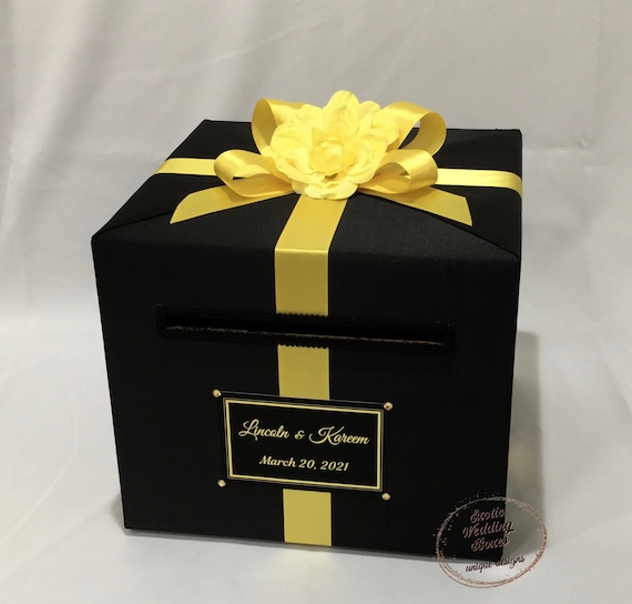 Black and Yellow Card Box Card Holder With Yellow Flower | Etsy