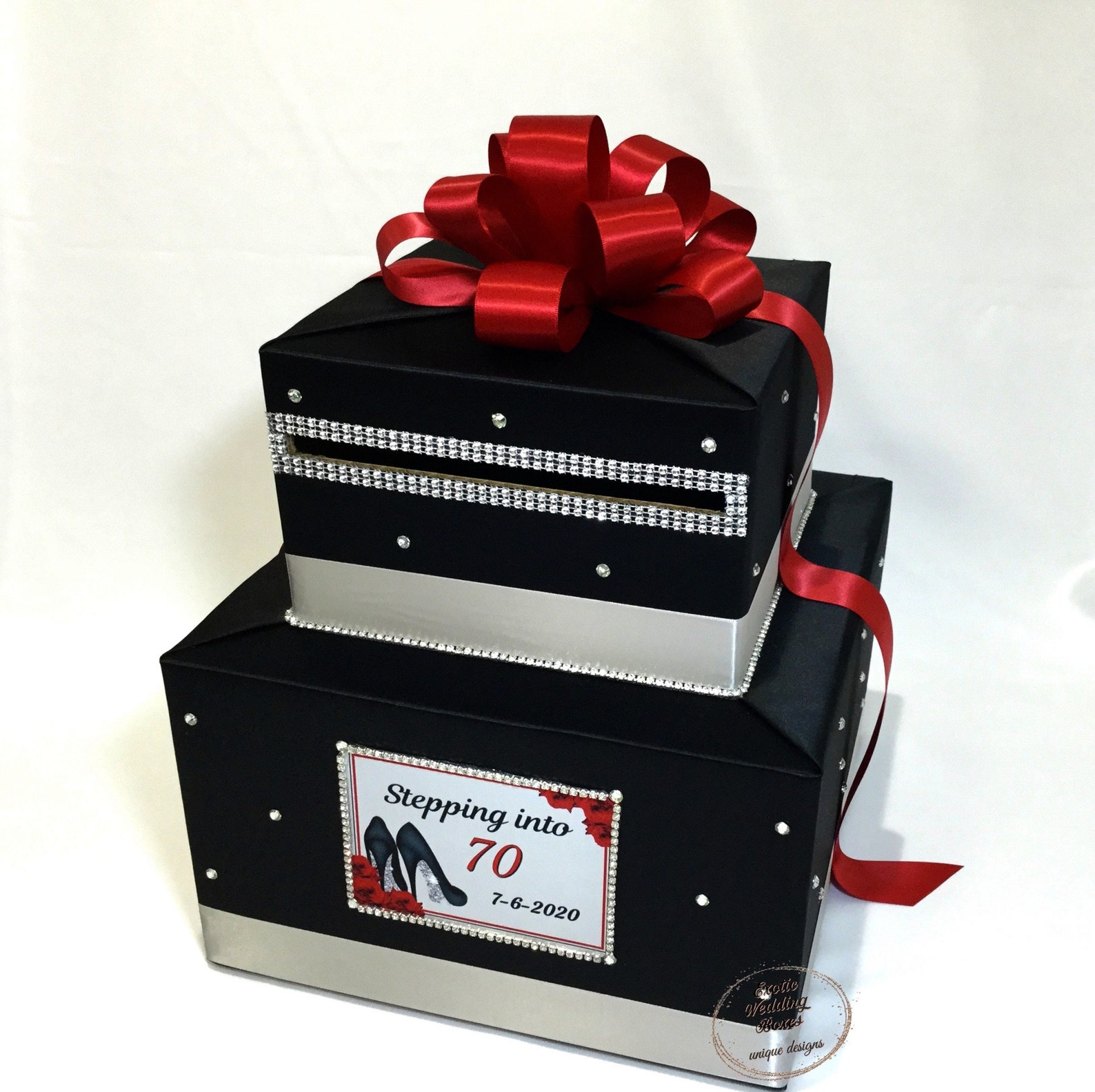 Black Silver and Red Card Box for Birthdays Quinceanares - Etsy