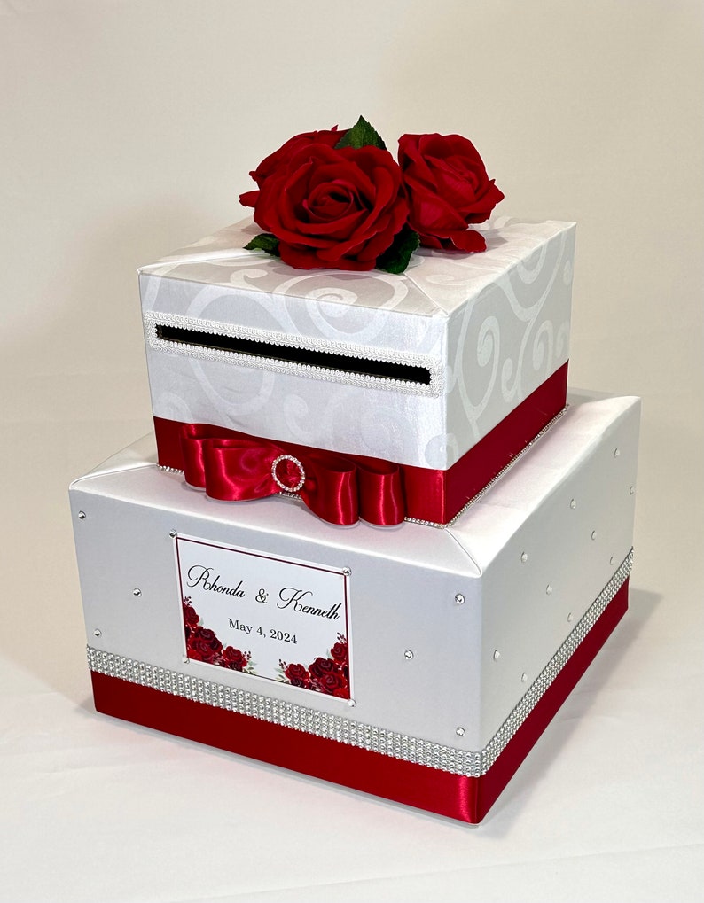 White and Red Card Box and Guest Book Set - Etsy