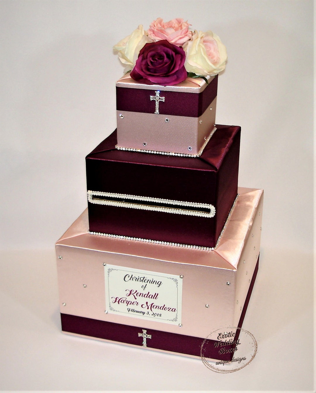Blush Pink and Sangria/wine Card Box for Holy Communion, Baptism ...