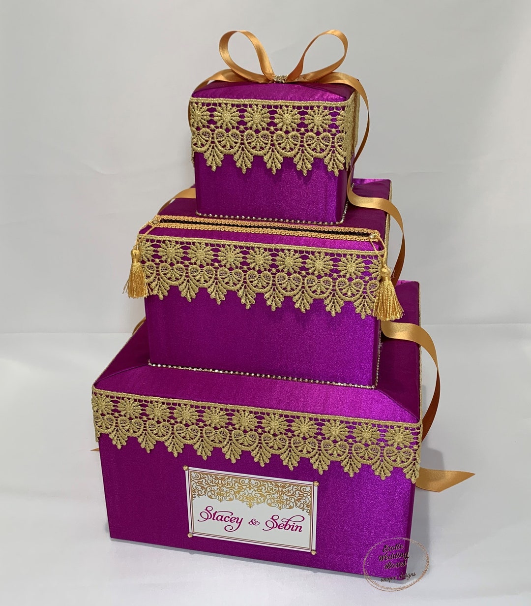 Indian Wedding Card Box, Moroccan Wedding Card Box in Magenta and Gold ...