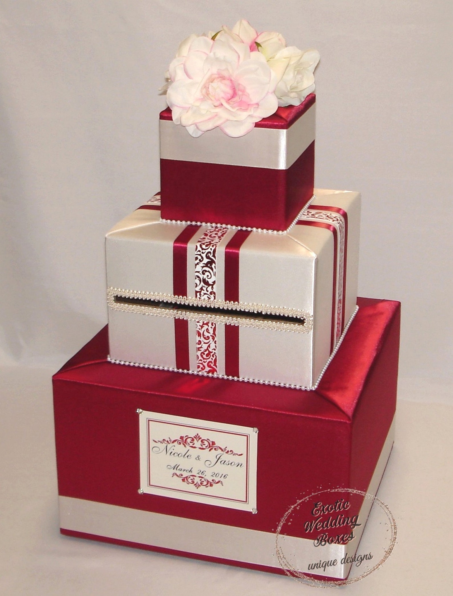 Red and Cream/ivory Card Box-flower Accents-any Color Can Be - Etsy