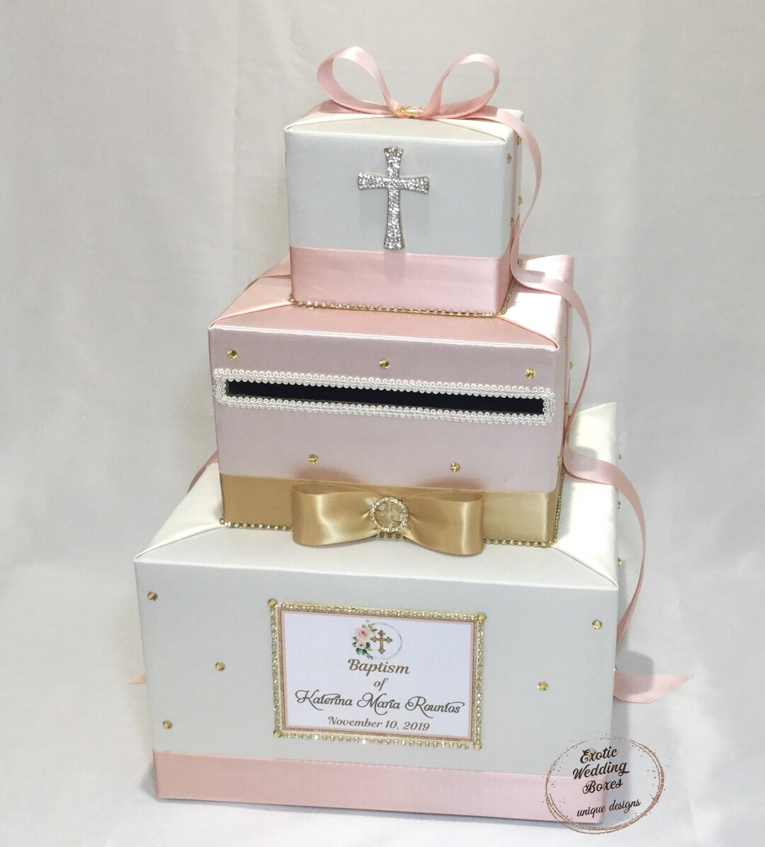 Baptism, Christening, First Communion Card Box in Ivory, Blush Pink and ...
