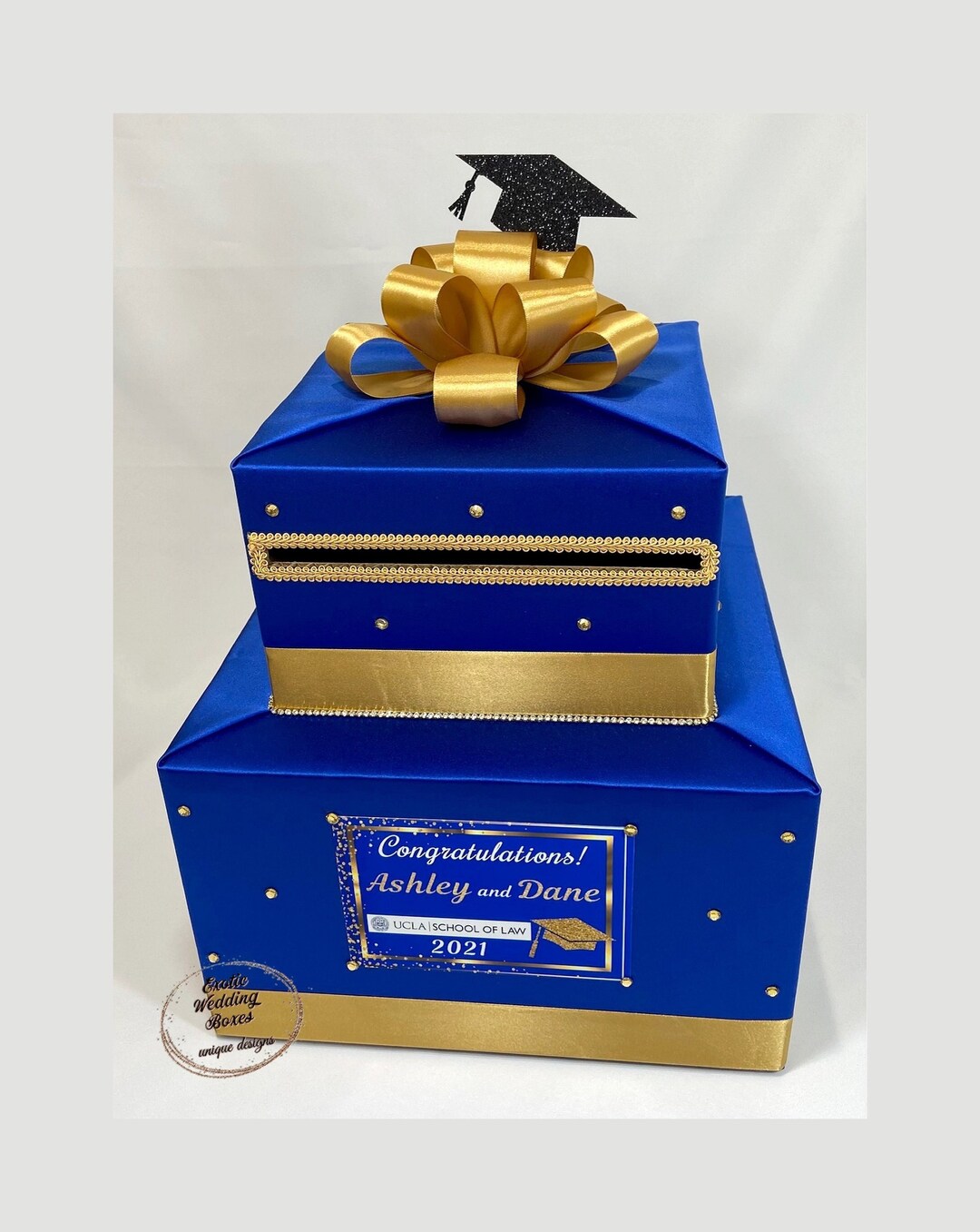 Graduation Card Box in Royal Blue and Gold, Graduation Card Holder - Etsy