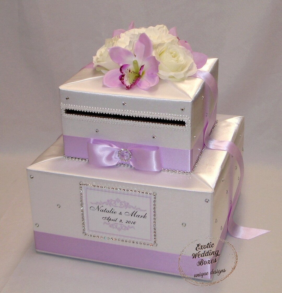 White and Lilac/lavender Card Box-silk Flowers-orchids - Etsy