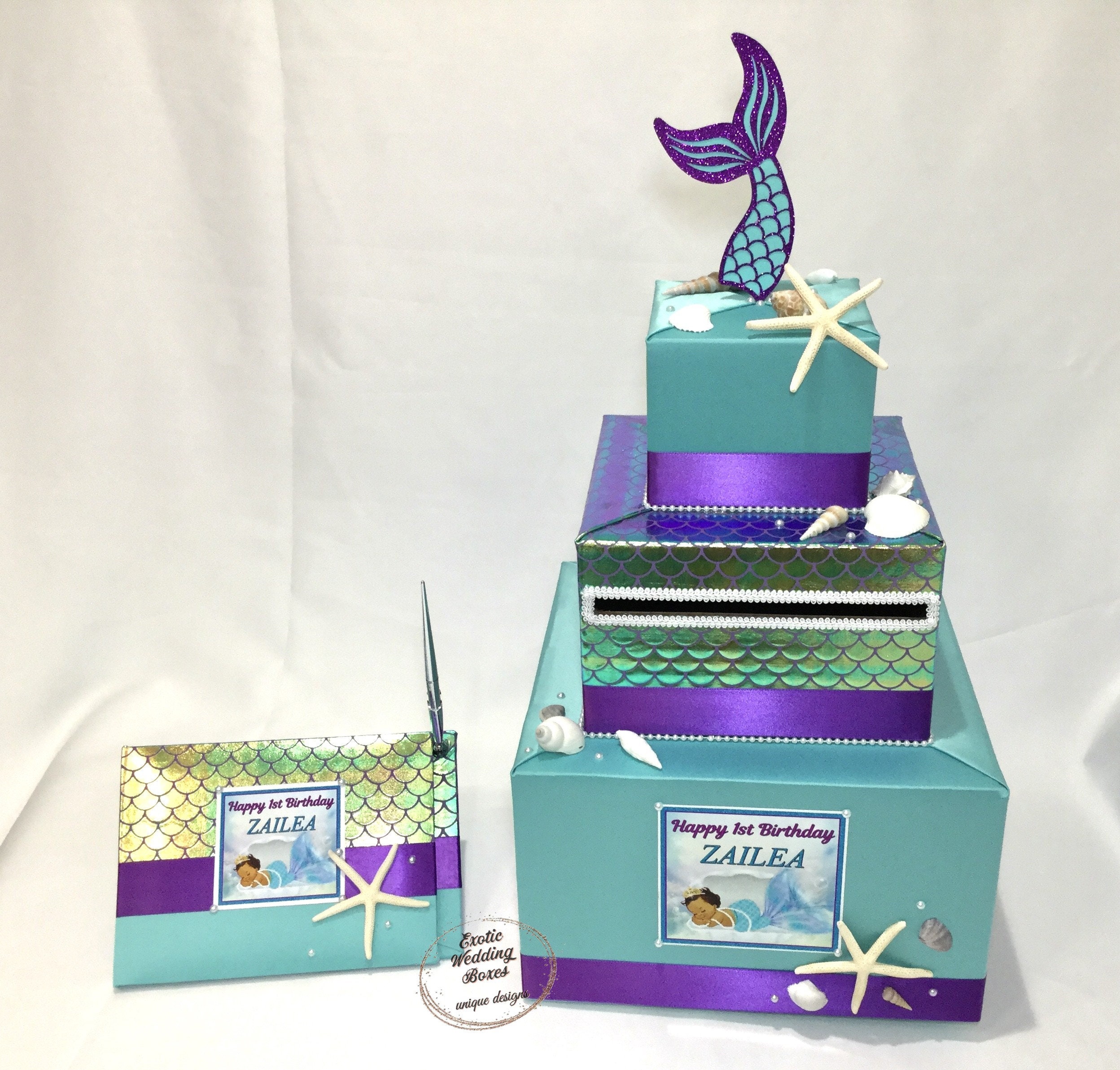 Mermaid Themed Card Box and Matching Guest Book for Mermaid - Etsy