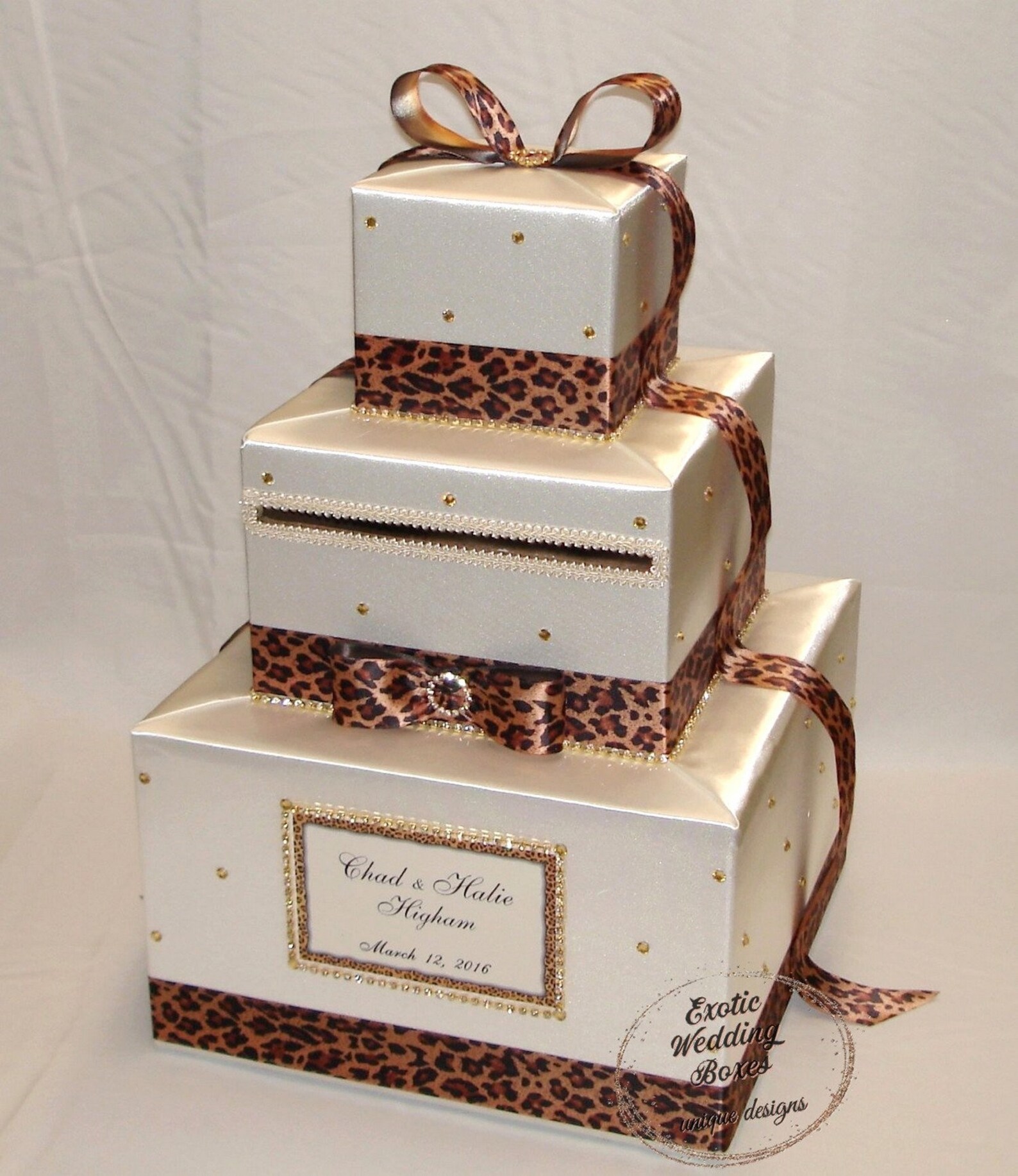 Cheetah Print/leopard Print Wedding Card Box-gold Rhinestones - Etsy