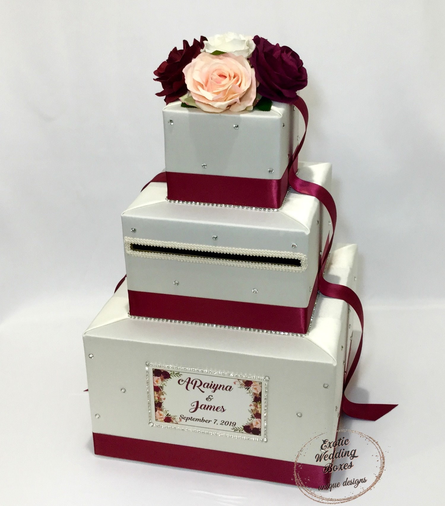 Ivory and Burgundy Wedding Card Box With Burgundy Blush Pink | Etsy