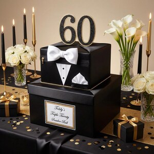 Gentleman Birthday Card Holder Box – Elegant Tuxedo Theme Party Decor ...
