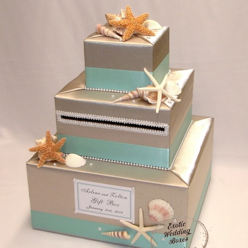 Aqua and Coral BEACH Themed Card Box - Etsy