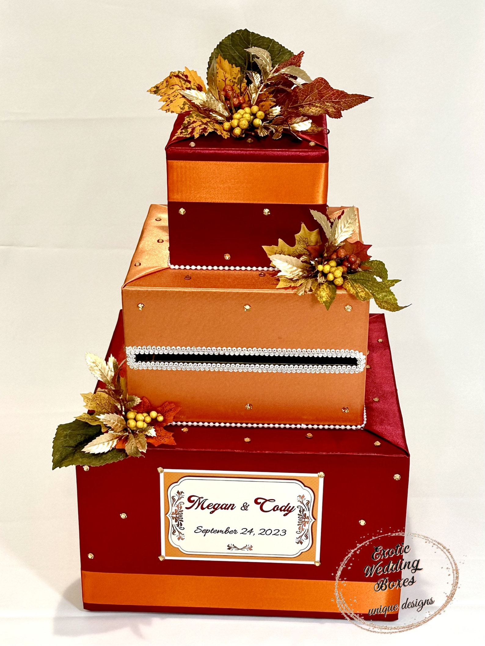 Personalized Fall Wedding Card Box | Autumn Leaves, Three Tier - Etsy