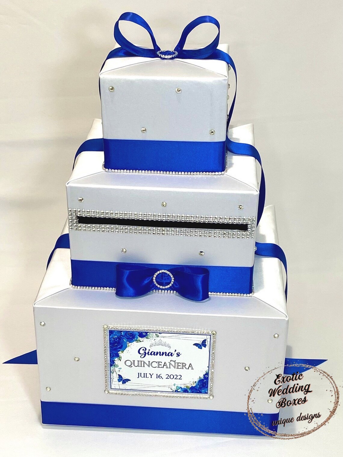 White and Royal Blue Card Box White and Royal Blue - Etsy