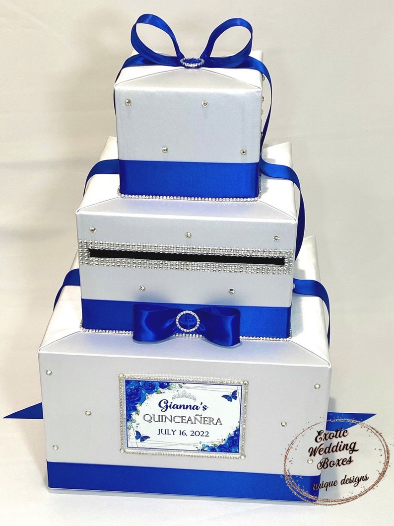 White and Royal Blue Card Box White and Royal Blue - Etsy
