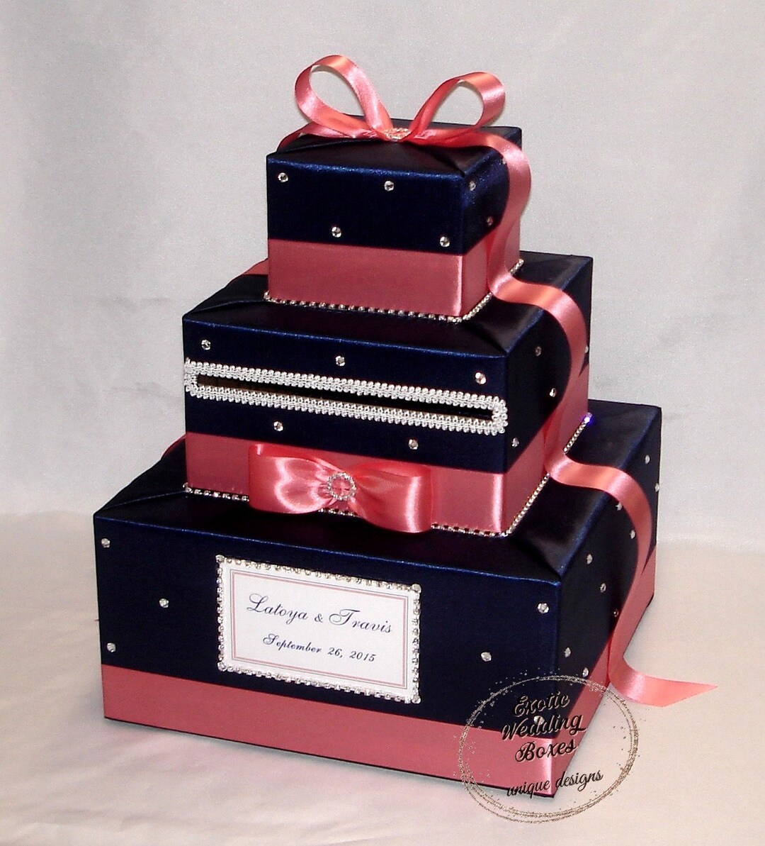 Navy Blue and Coral Wedding Card Box-any Colors Can Be Made - Etsy
