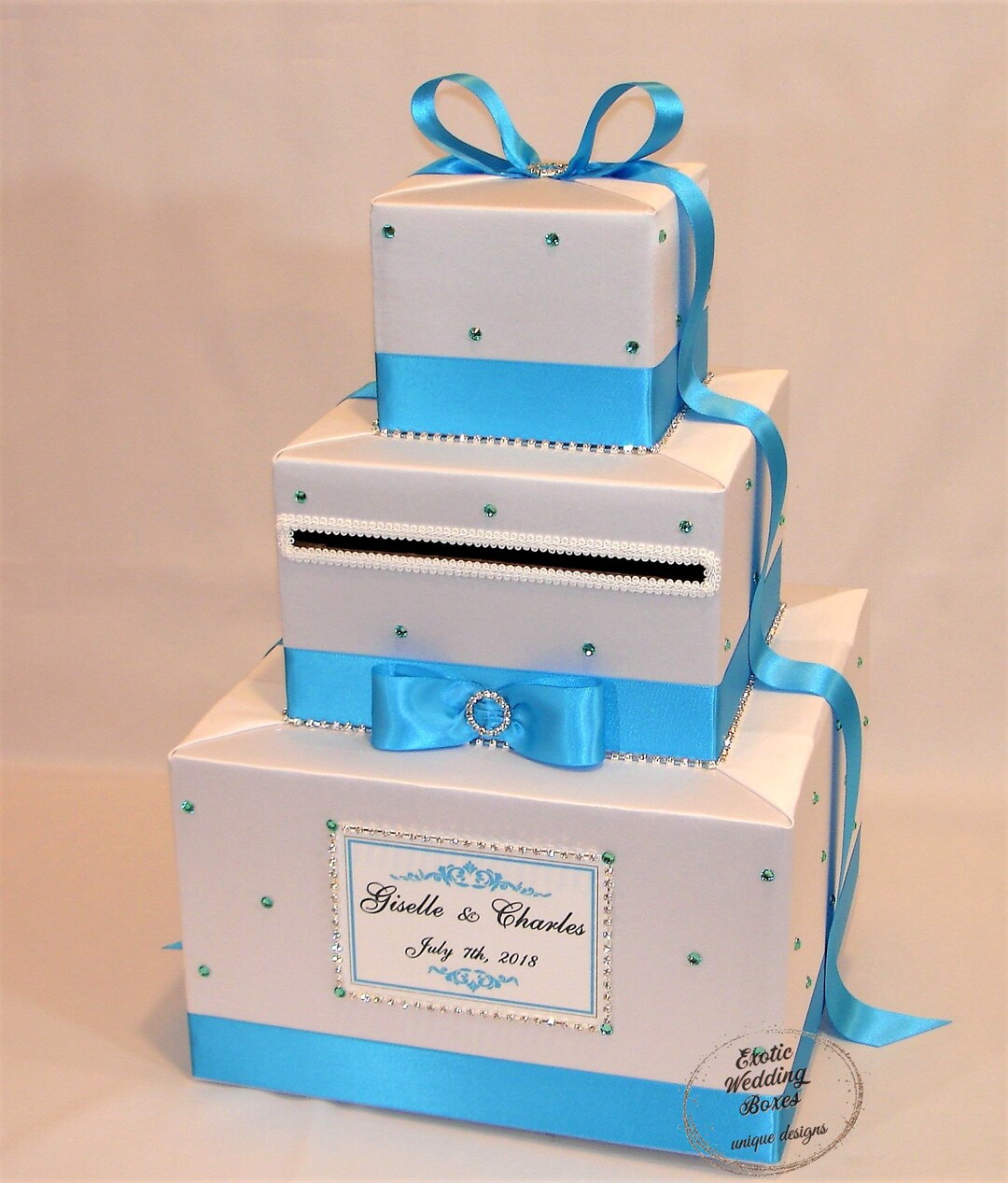 White and Malibu Blue Card Box -rhinestone Accents - Etsy