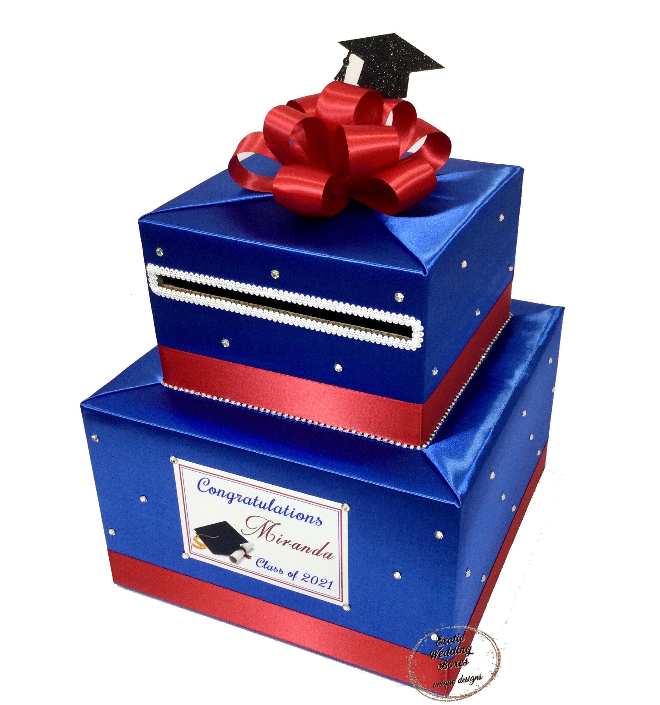 GRADUATION Card Box in Royal Blue and Red - Etsy