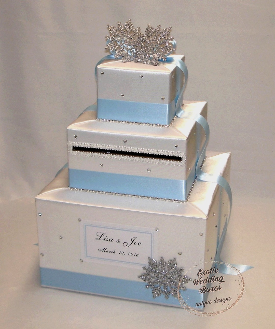 Winter Theme Card Box-white and Ice Blue -any Colors Can Be Made - Etsy