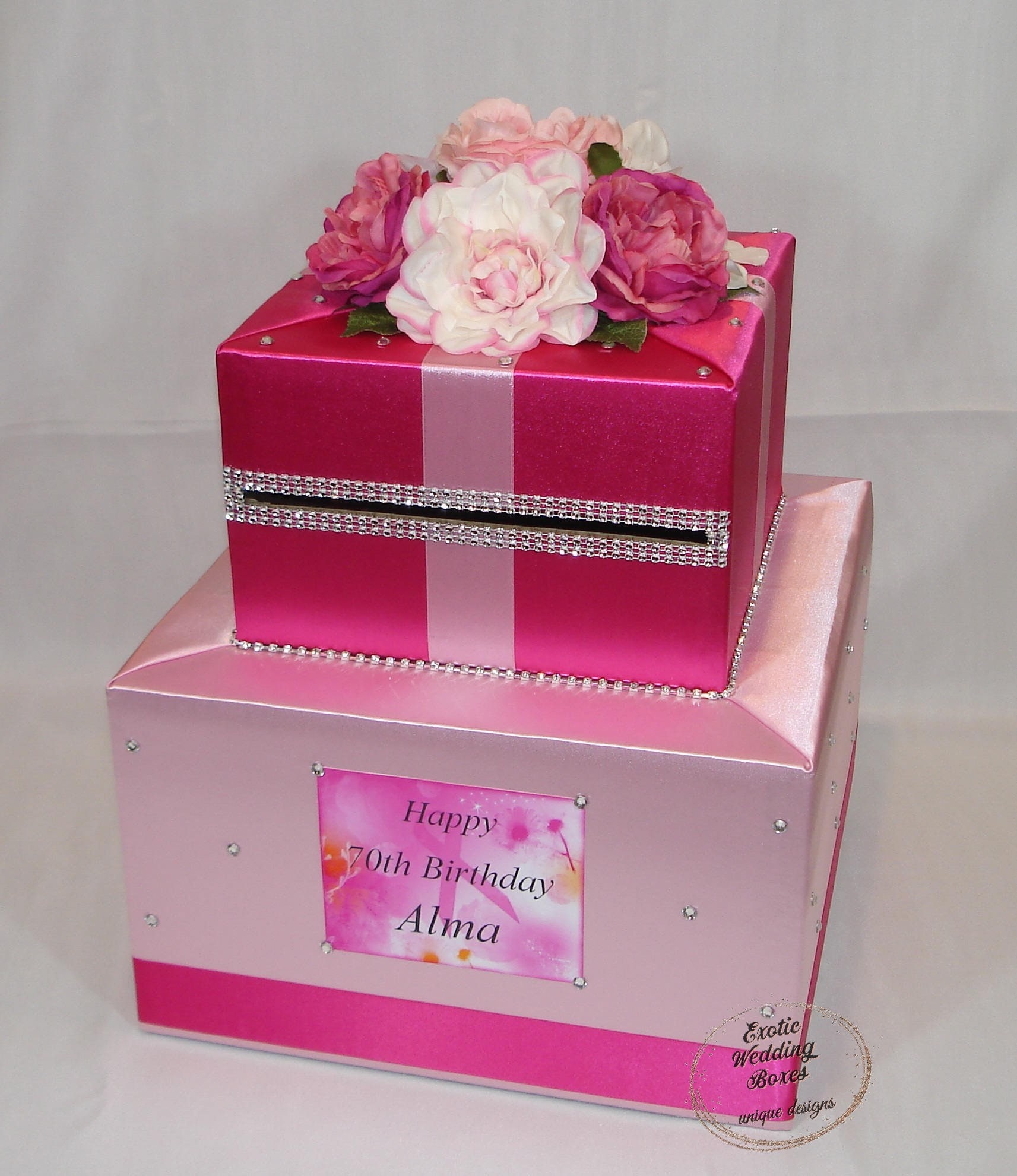 Pink and Fuchsia/hot Pink Card Box-silk Flowers-rhinestone - Etsy Singapore