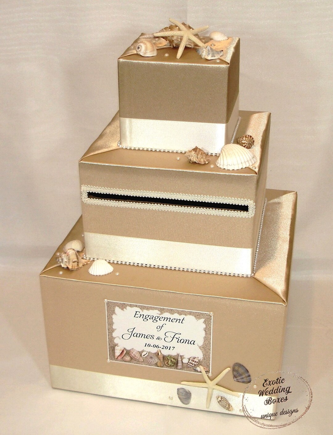 Beach Theme Gold and Ivory Wedding Card Box Sea Shells, Starfish - Etsy