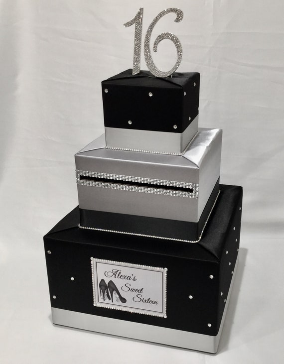 Black and Silver Card Box for Sweet 16 any color | Etsy