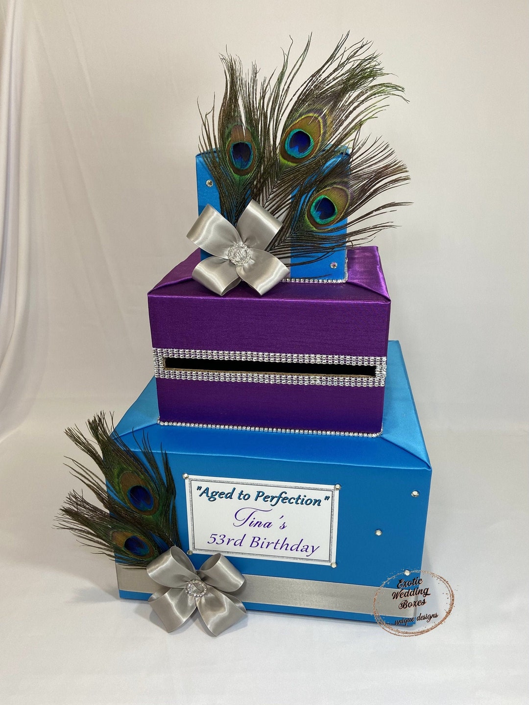 Peacock Themed Card Box With Rhinestones and Peacock Feathers - Etsy