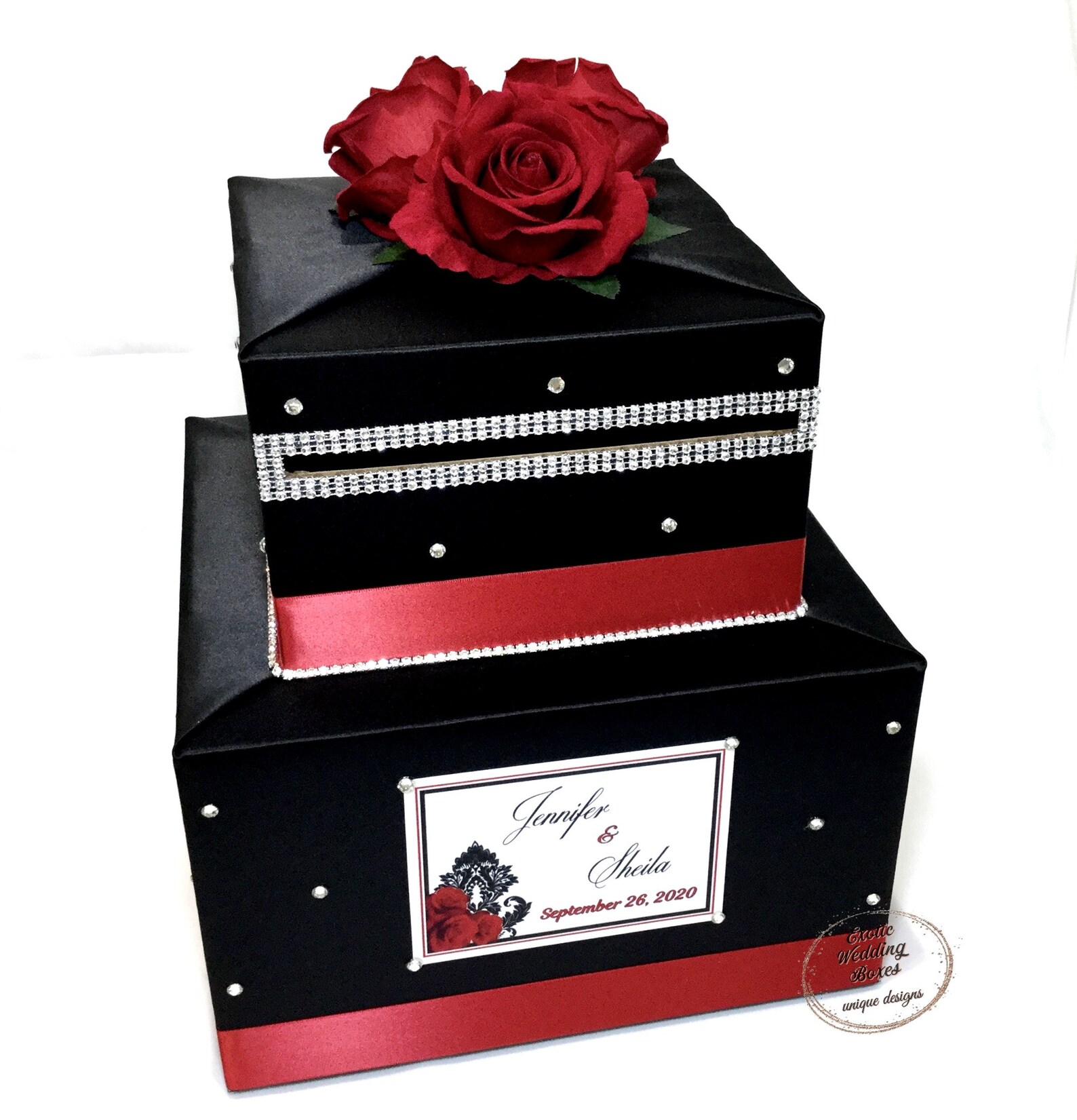 Black and Red Card Box Red Roses Rhinestone Accents - Etsy