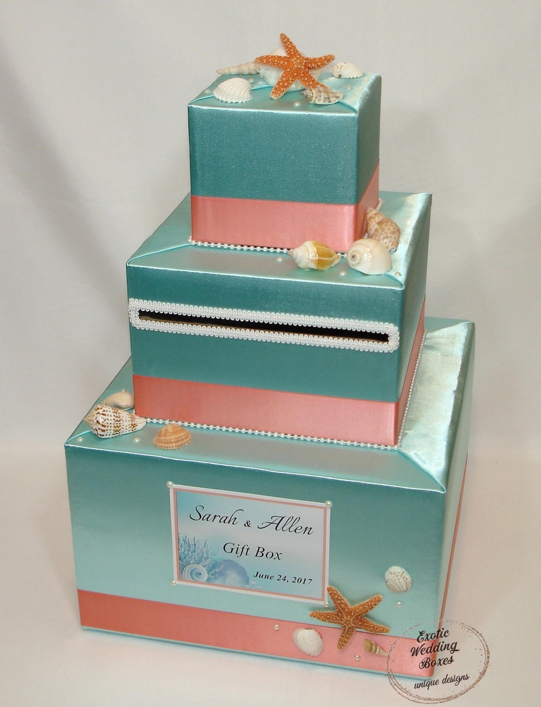 Aqua and Coral BEACH Themed Card Box - Etsy