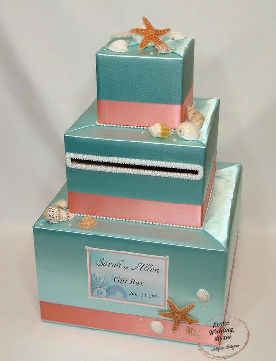 Aqua and Coral BEACH Themed Card Box - Etsy