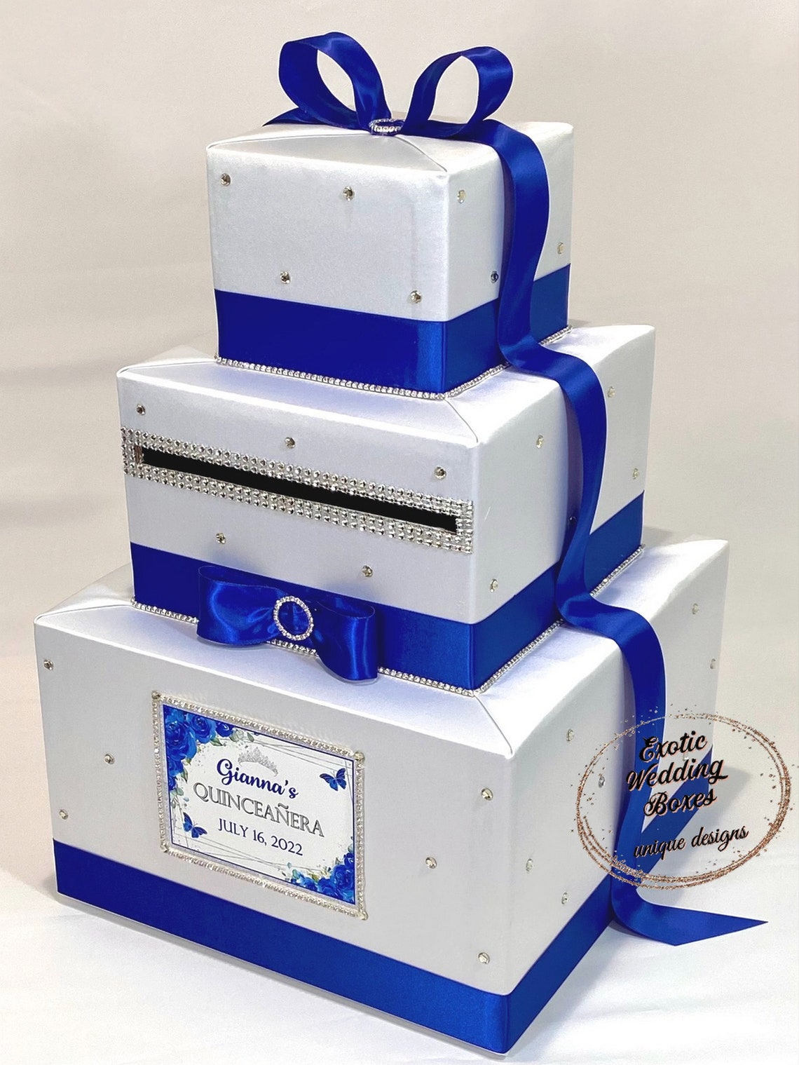 White and Royal Blue Card Box White and Royal Blue - Etsy