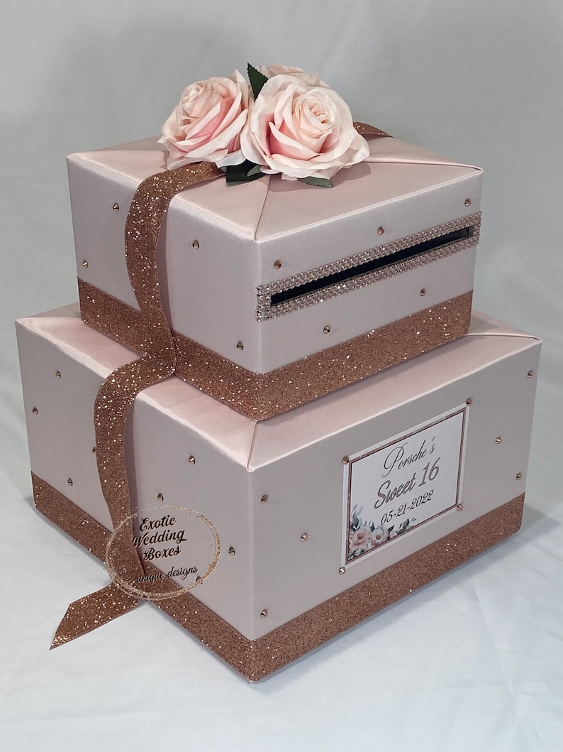 Blush Pink and Rose Gold Card Box for Sweet 16 Quinceanera - Etsy