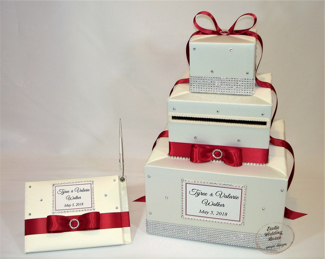 Ivory and Red Wedding Card Box With Matching Guest Book -rhinestones ...