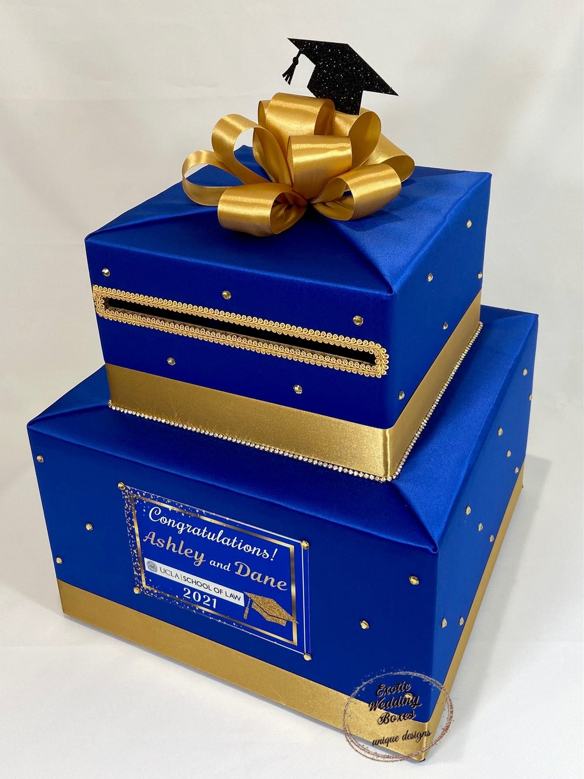 Graduation Card Box in Royal Blue and Gold Graduation Card - Etsy