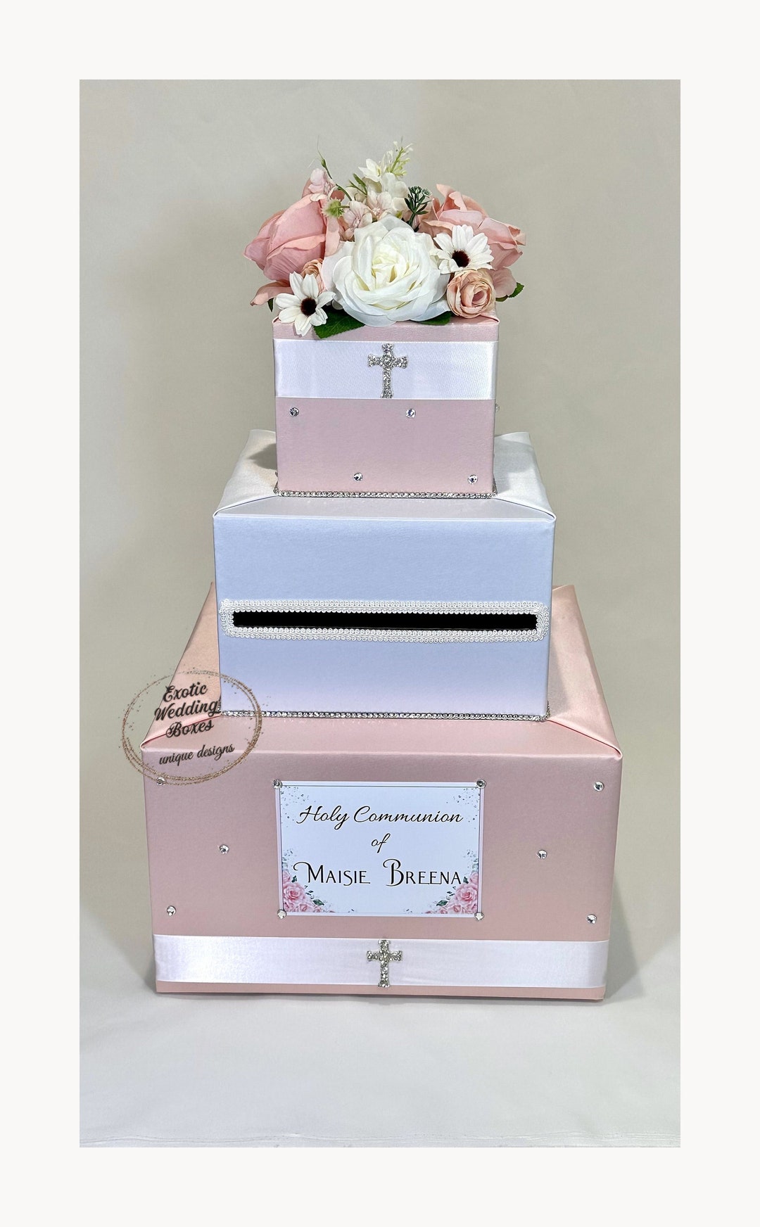 Holy Communion/ Baptism/ Christening Card Box -blush Pink and White - Etsy