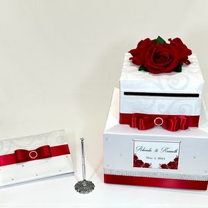 White and Red Card Box and Guest Book Set - Etsy